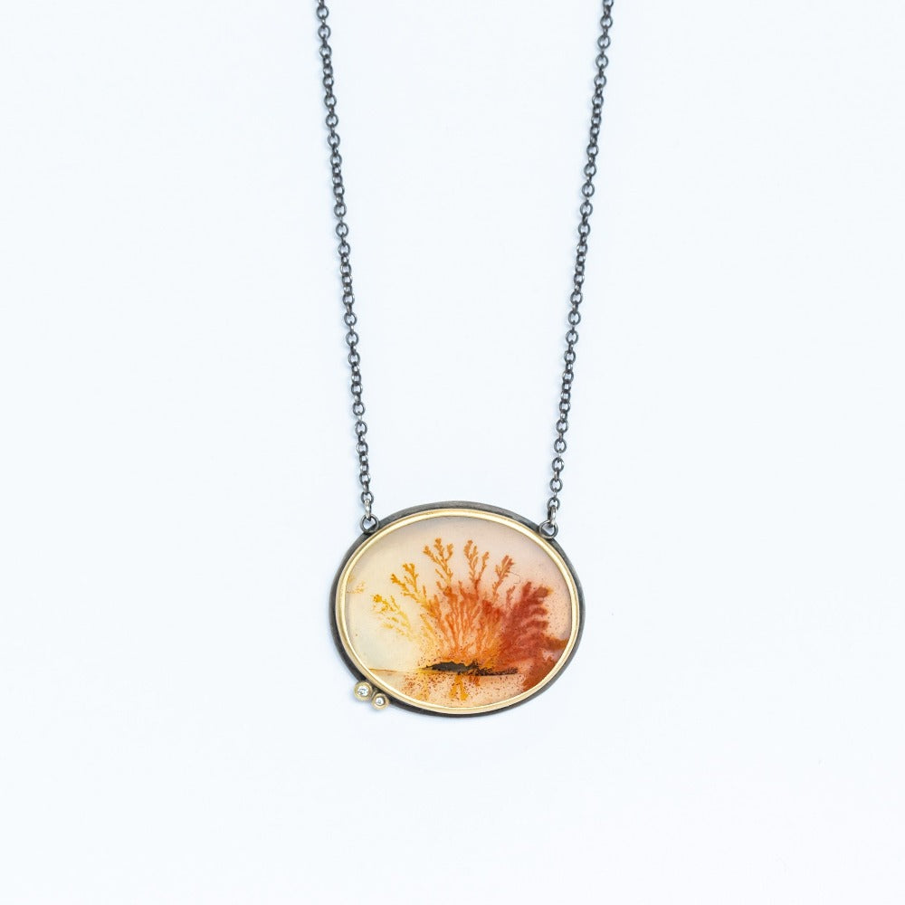 Ananda Khalsa | Orange Dendritic Agate Necklace with Diamonds – LAPIS