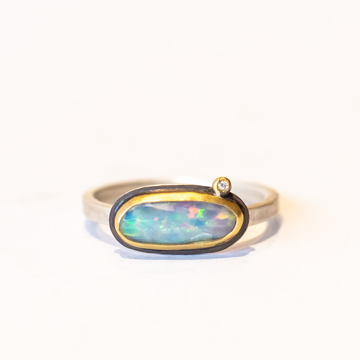 Ananda Khalsa | Slim Ethiopian Opal Ring with Diamond – LAPIS