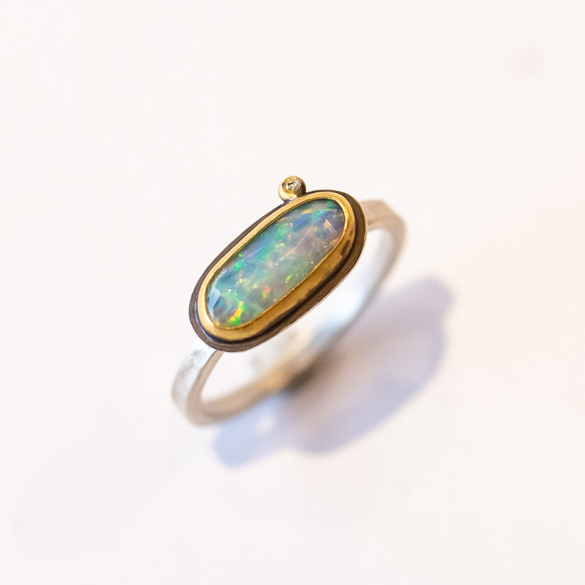 Ananda Khalsa | Slim Ethiopian Opal Ring with Diamond – LAPIS