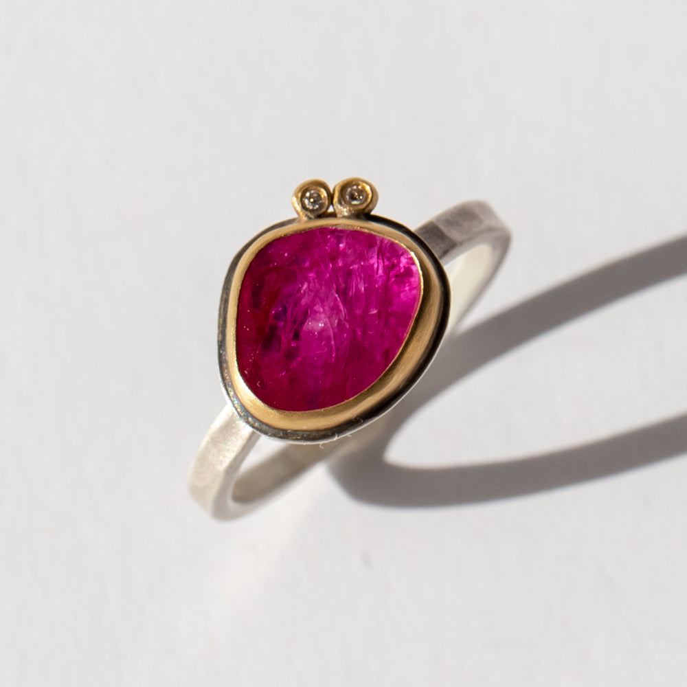 Ananda Khalsa | Asymmetrical Rose Cut Ruby Ring with Two Diamond Dots – LAPIS