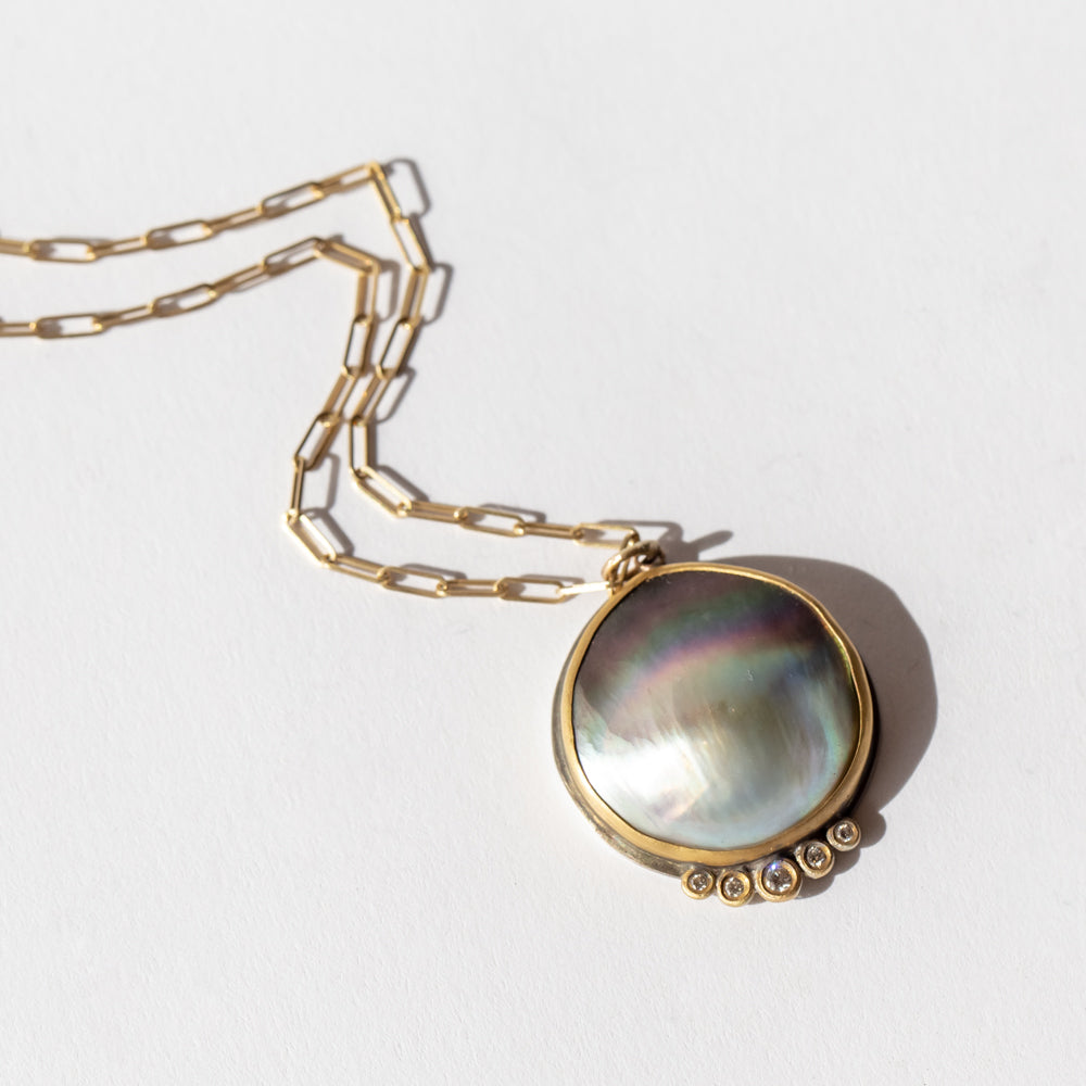 Ananda Khalsa | Tahitian Mabe Pearl Necklace with Five Diamond Dots – LAPIS