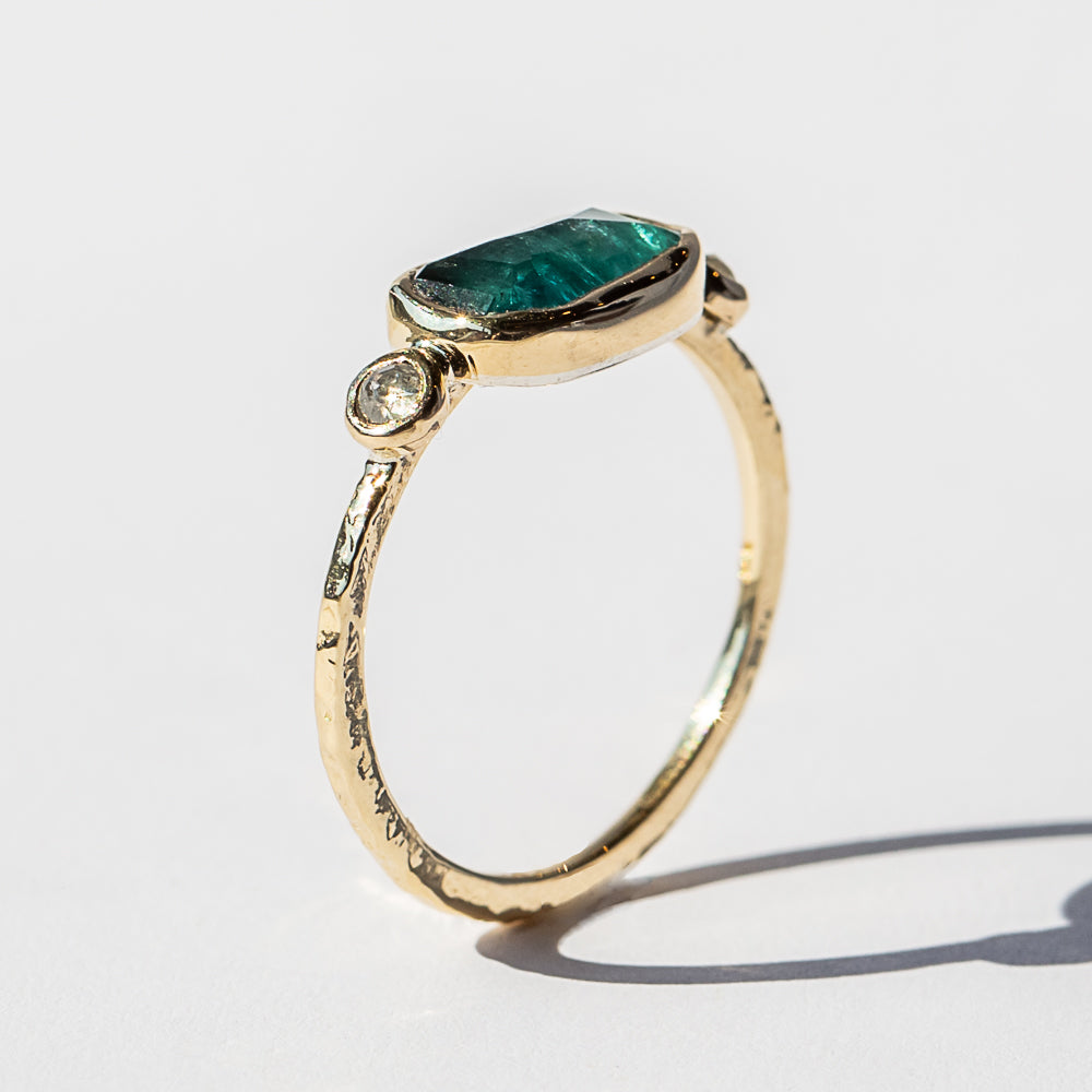 Emily Amey | Teal Tourmaline and Salt and Pepper Diamond Ring – LAPIS
