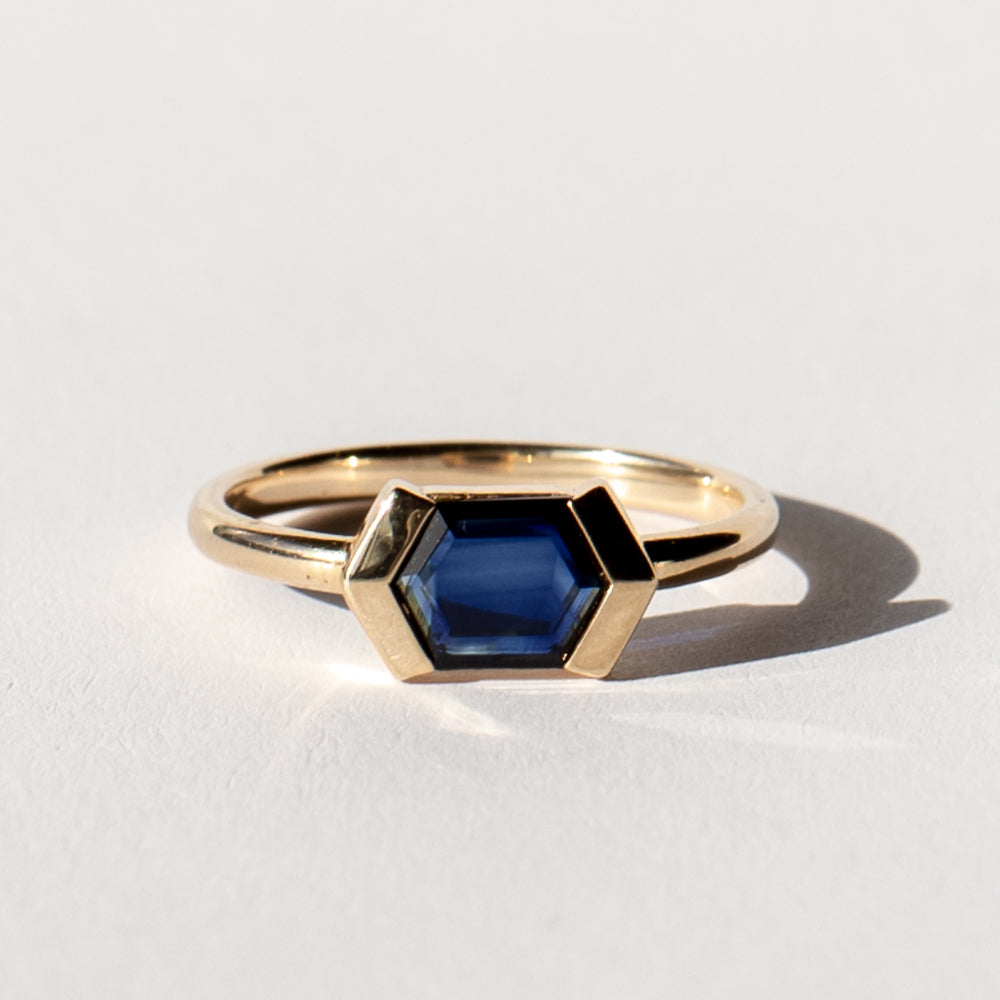 Ladha | Marbella Demi-Bezel Hexagonal Sapphire Ring – LAPIS