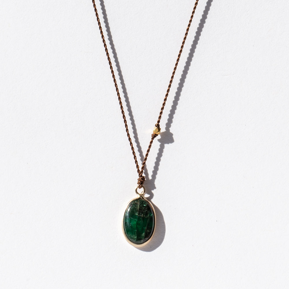 Small Oval Dark Emerald Necklace Lapis