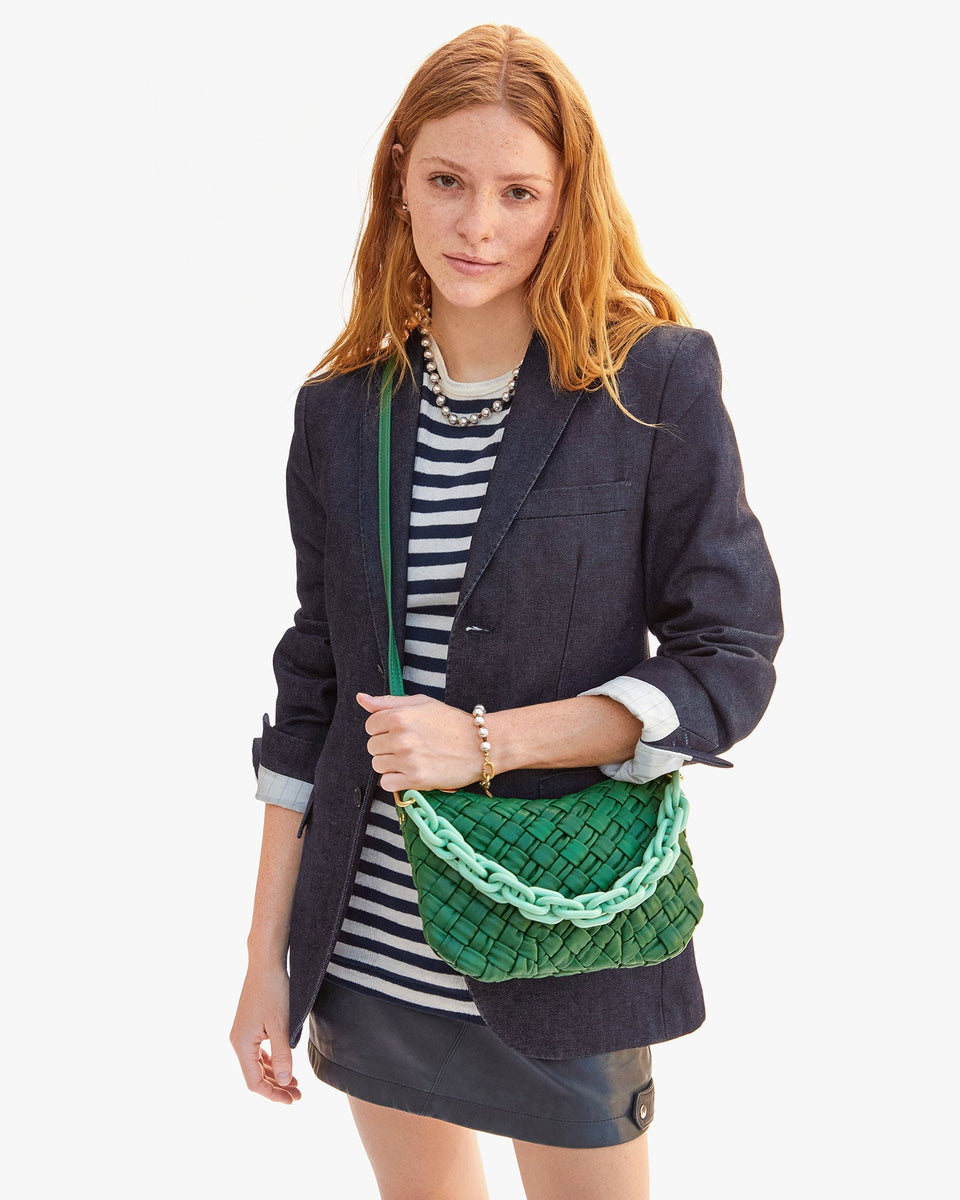 Clare V. | Petit Moyen Messenger, Puffy Woven Fern – LAPIS
